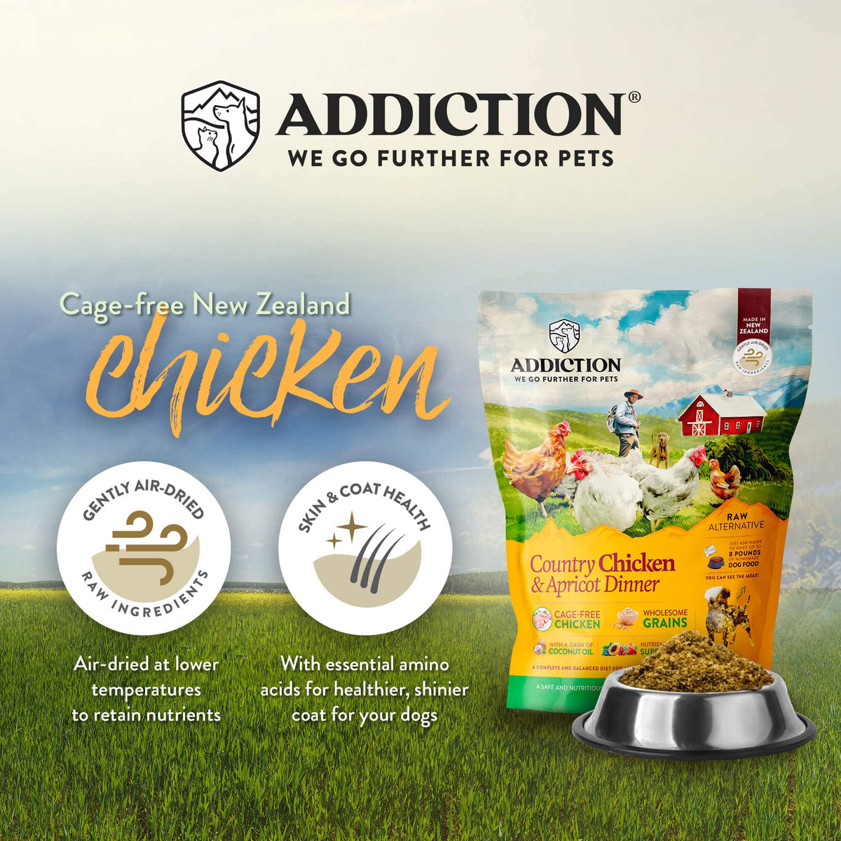 Country Chicken & Apricot Air-Dried Dog Food 910g – Addiction Pet Australia