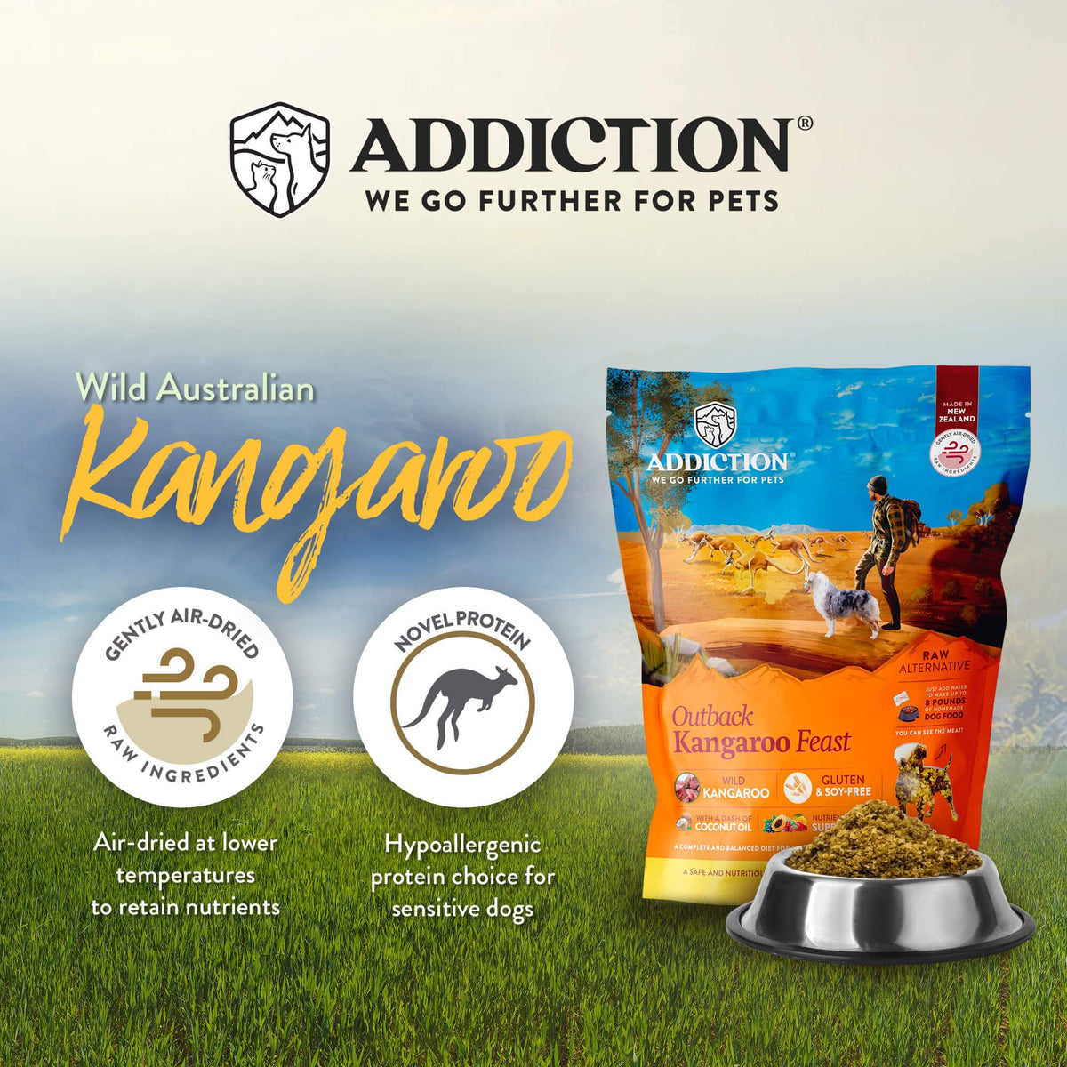 Outback Kangaroo Feast Air-Dried Dog Food 910g – Addiction Pet Australia